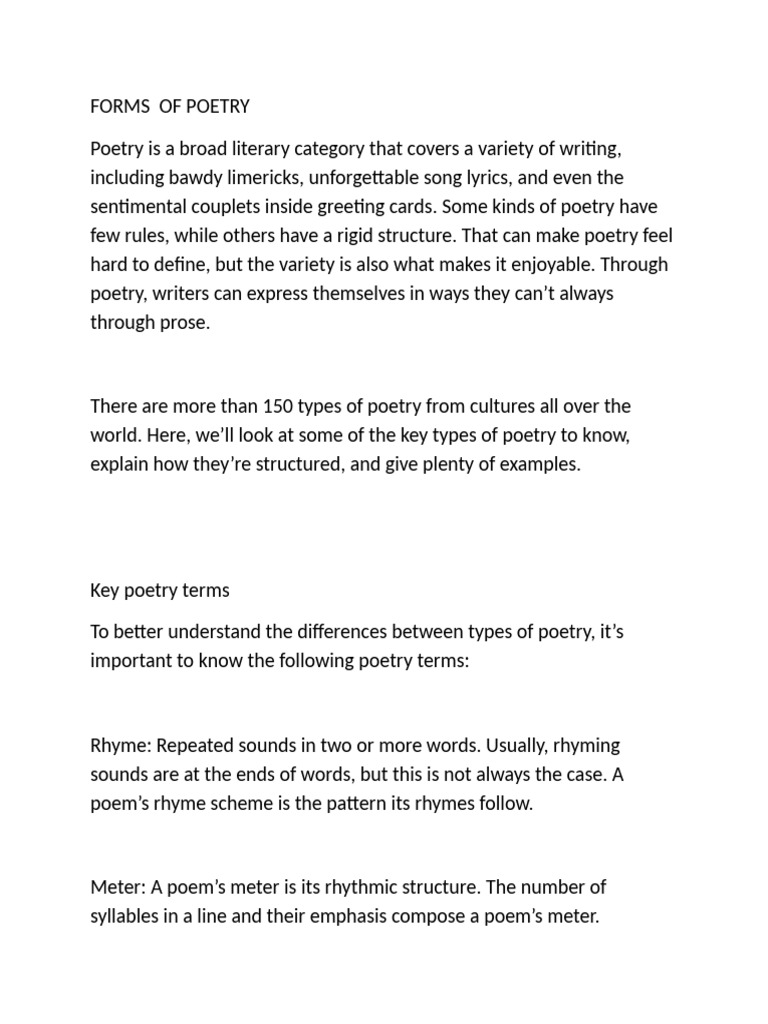 FORMS OF POETRY | PDF | Poetry | Metre (Poetry)