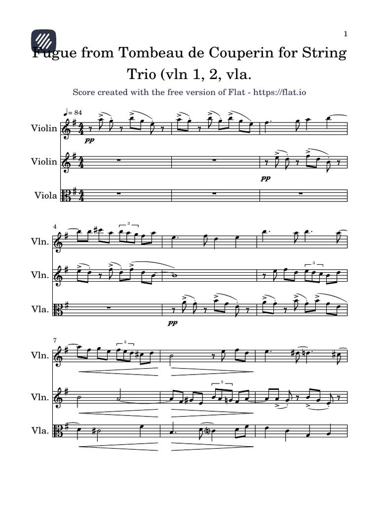 Transcription of Fugue From Tombeau de Couperin For String Trio (VLN 1 ...