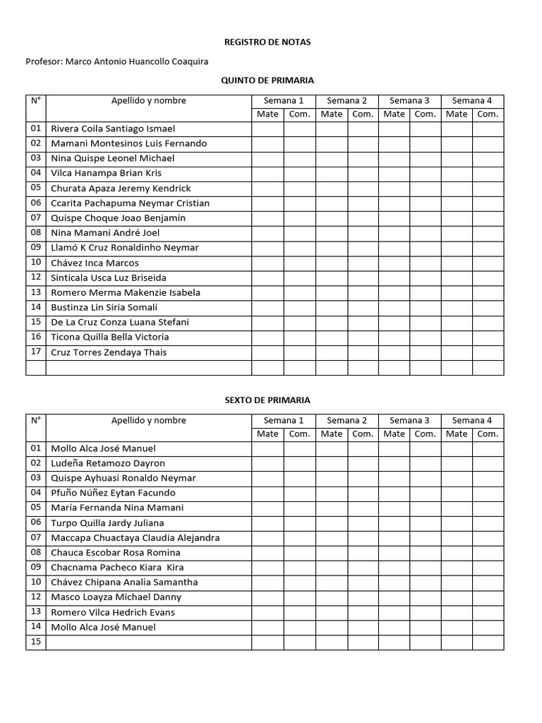 Registro de Notas | PDF