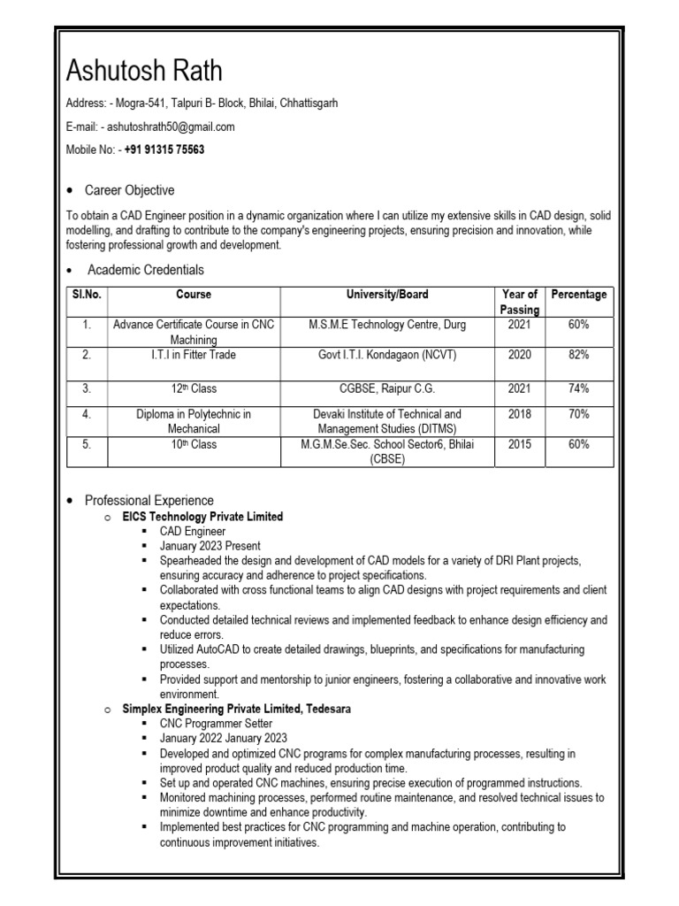 Ashutosh Rath Resume Dec.2024 | PDF | Numerical Control | Technical Drawing