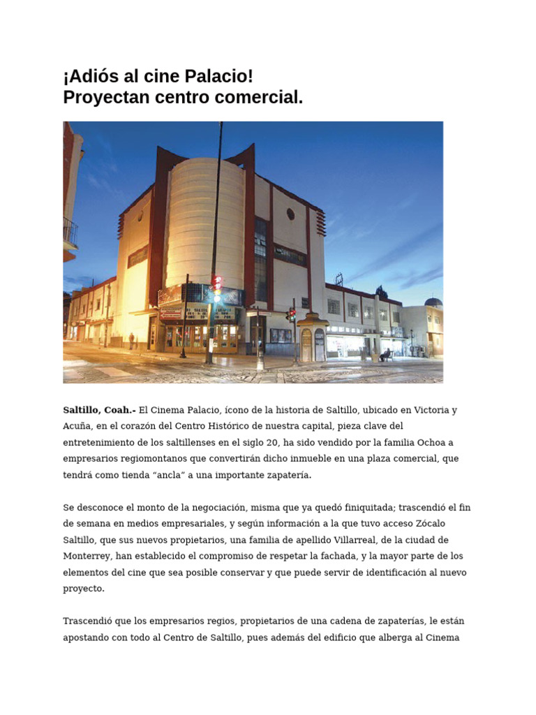 Fin del Cinema Palacio en Saltillo | PDF