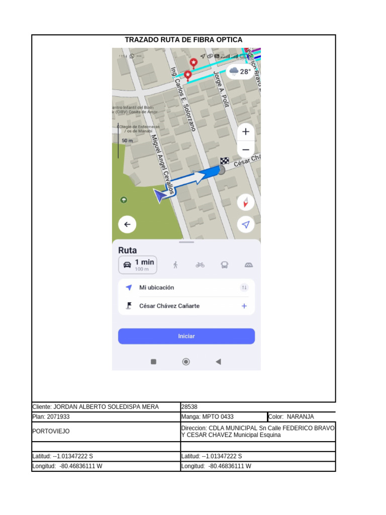 Trazado de Ruta de Fibra Óptica en Portoviejo | PDF