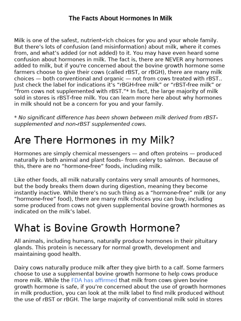 The Facts About Hormones In Milk 2 | PDF | Milk | Dairy