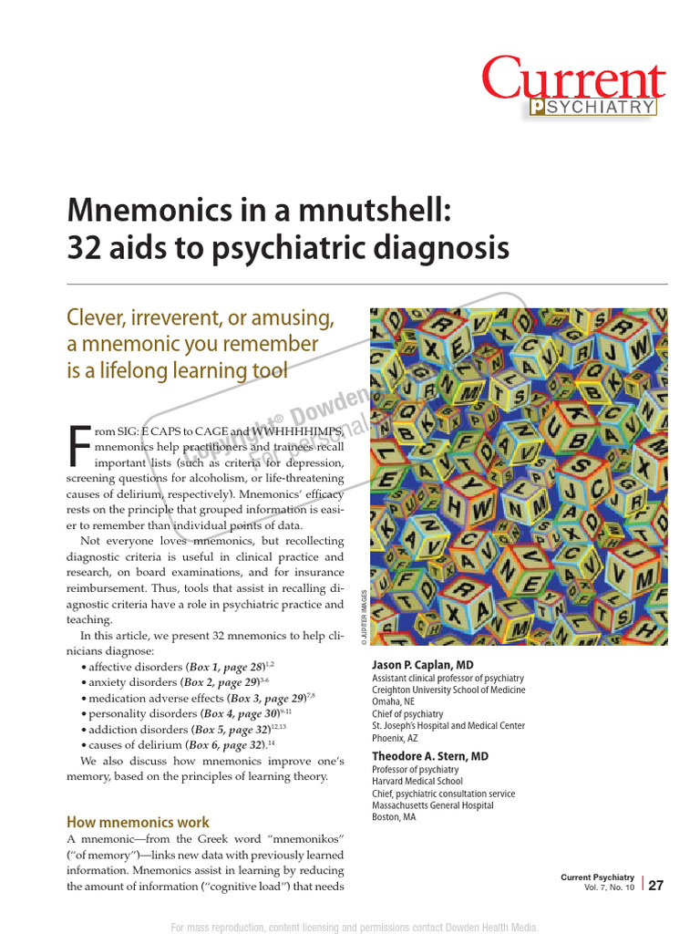 Personality Disorders Mnemonics | PDF | Personality Disorder | Memory