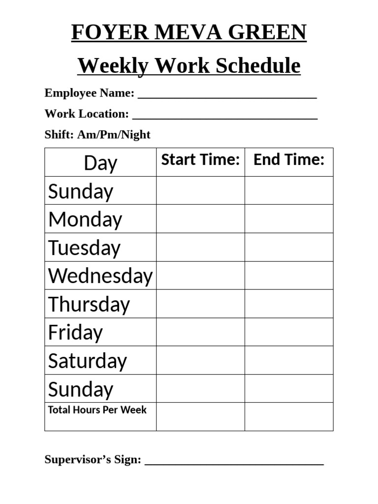 Weekly Work Schedule | PDF