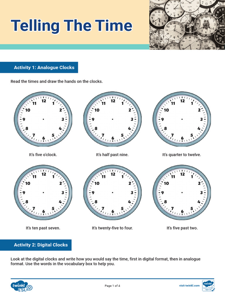 Telling The Time Practise | PDF | English As A Second Or Foreign ...