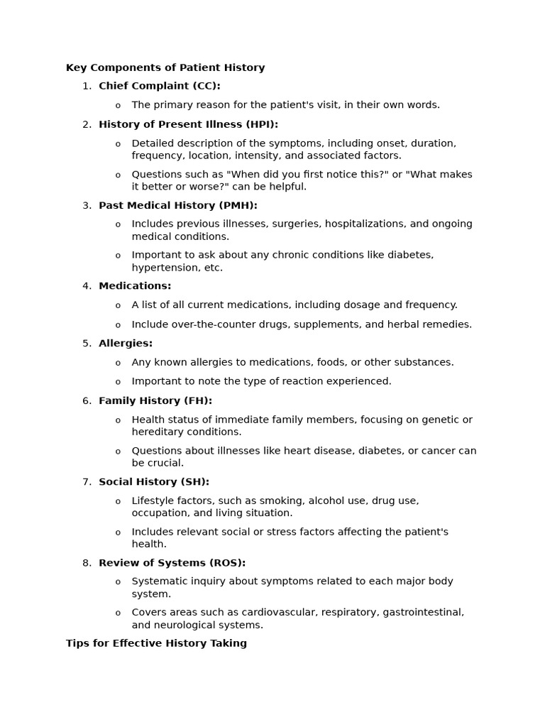 Key Components of Patient History | PDF