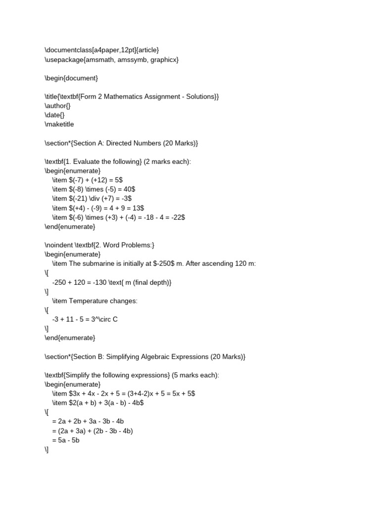 Form 2 Assignment Answers | PDF