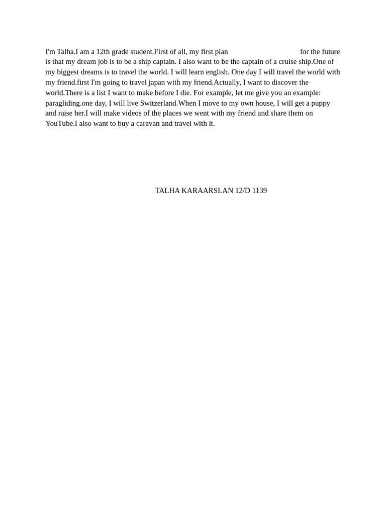 Talha's Dream: Ship Captain & World Travel | PDF