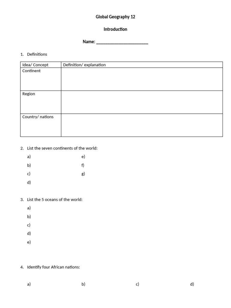 Global Geography 12 Intro To Global Geo Booklet | PDF | Map | River