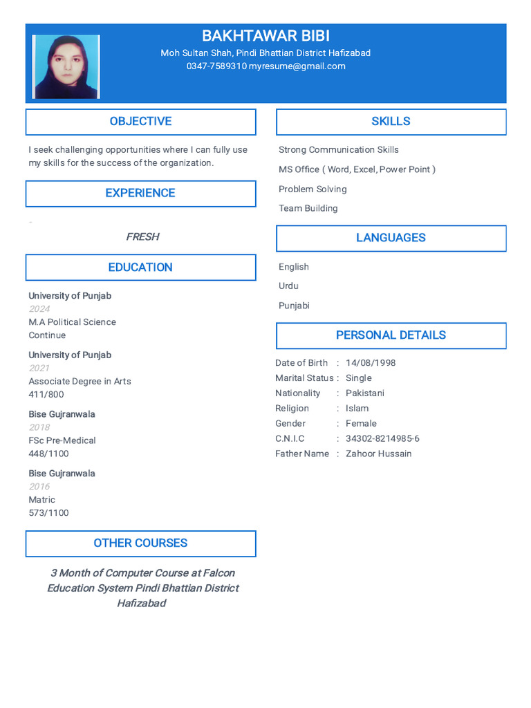 BAKHTAWAR cv | PDF