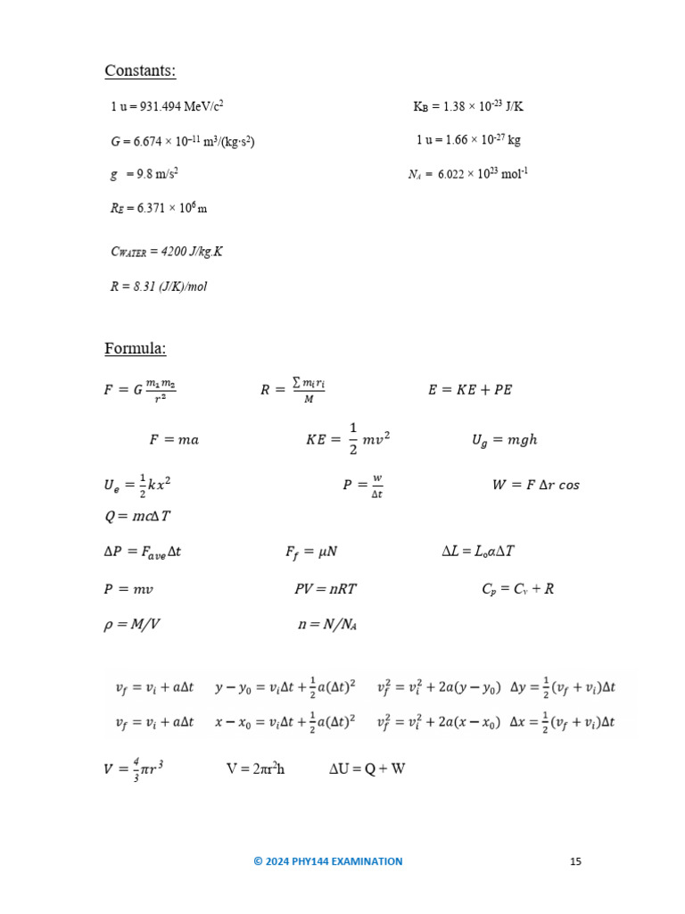 Exam Formula Sheet | PDF