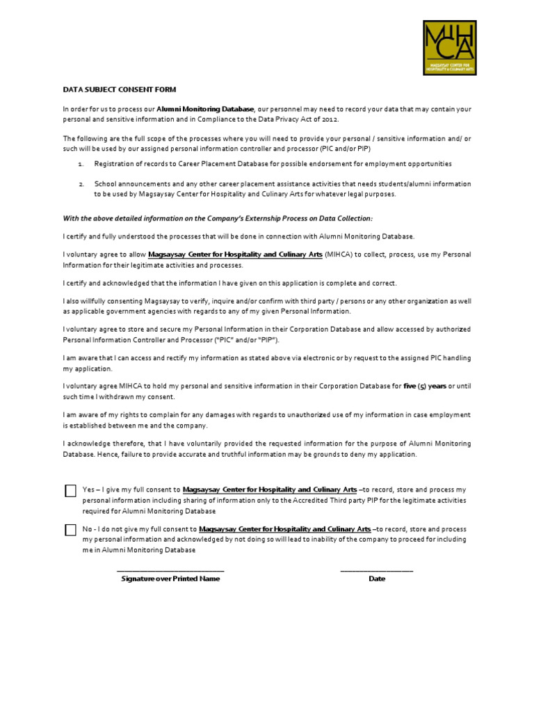 Data Subject Consent Form - Alumni | PDF | Databases | Information ... Data Subject Consent Form - Alumni | PDF | Databases | Information ...