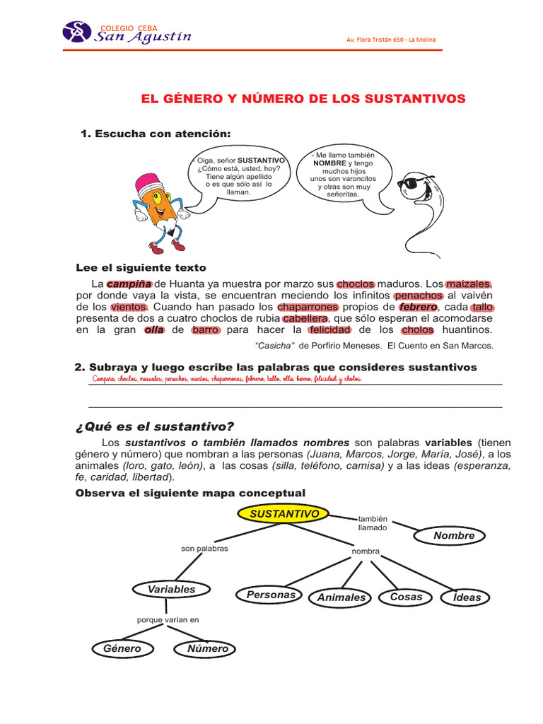 género y número de los sustantivos-1 EBA RESUELTO | PDF | Sustantivo ...