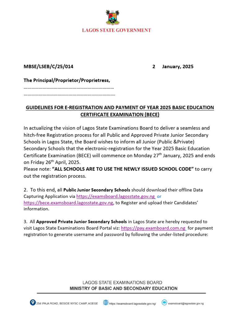 Year 2025 Bece Call Circular | PDF | Payments | Invoice