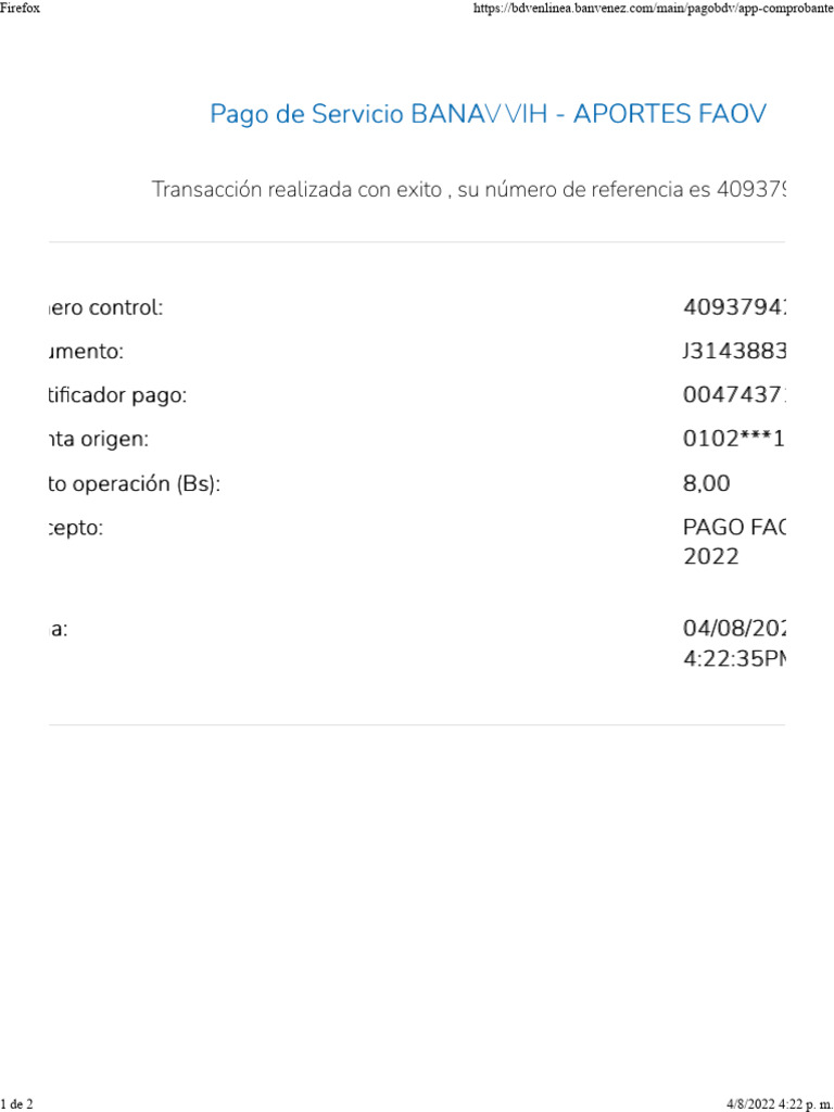 Soporte de Pago Faov Julio 2022 | PDF