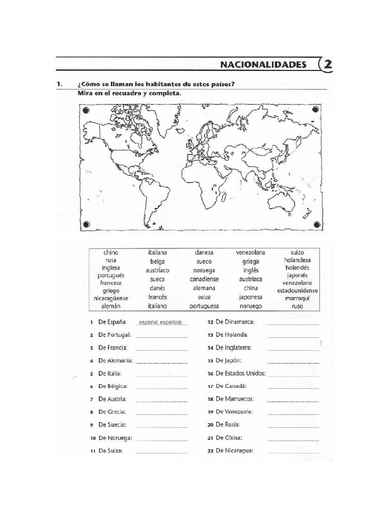 Las Nacionalidades (Nationalities) (Exercise 1) | PDF