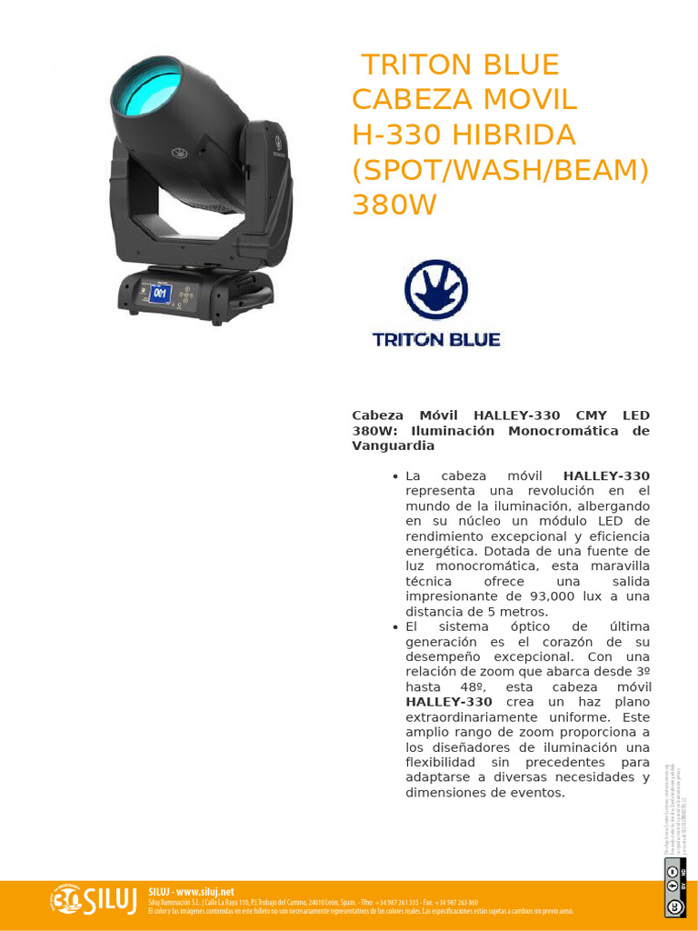 HALLEY-H330_TRITON_BLUE_CABEZA_MOVIL_H-330_HIBRIDA_SPOTWASHBEAM_380W | PDF | Diodo emisor de luz ...