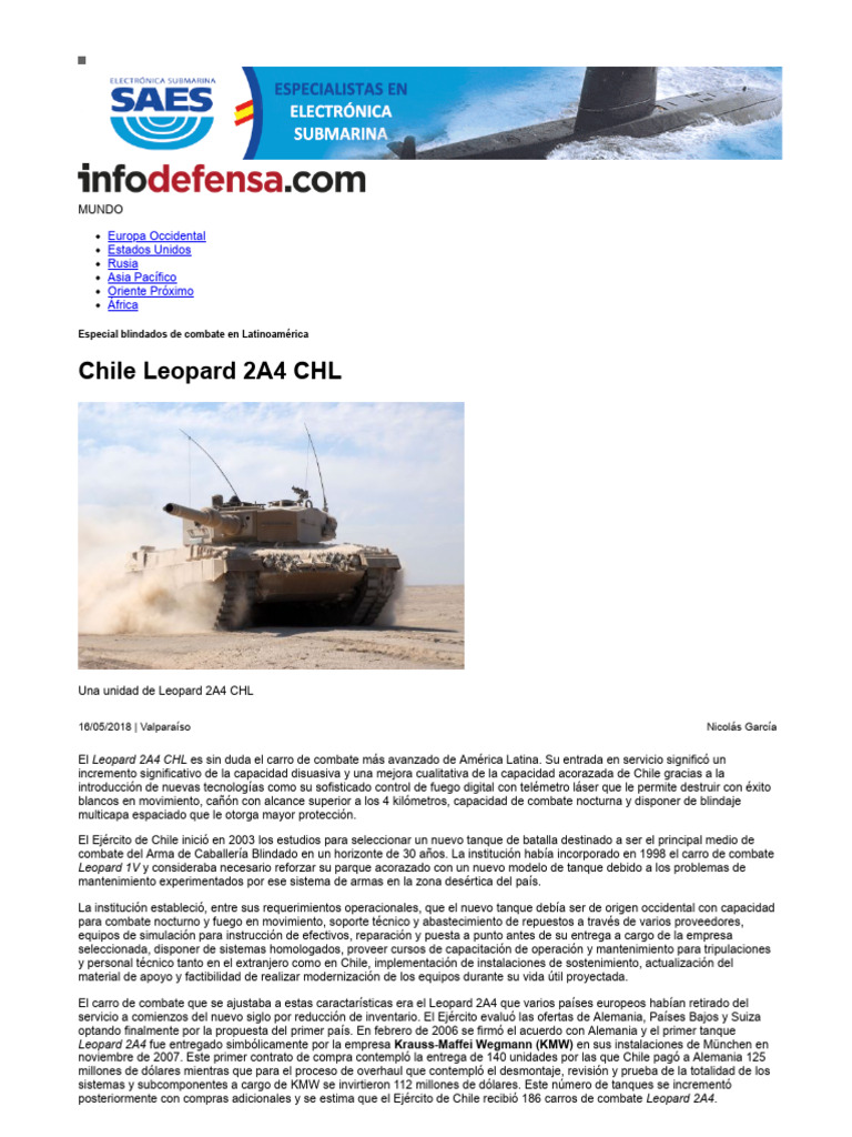 Modernización Leopard 2A4 CHL en Chile | PDF | Tanques | Vehículos de combate blindados rastreados