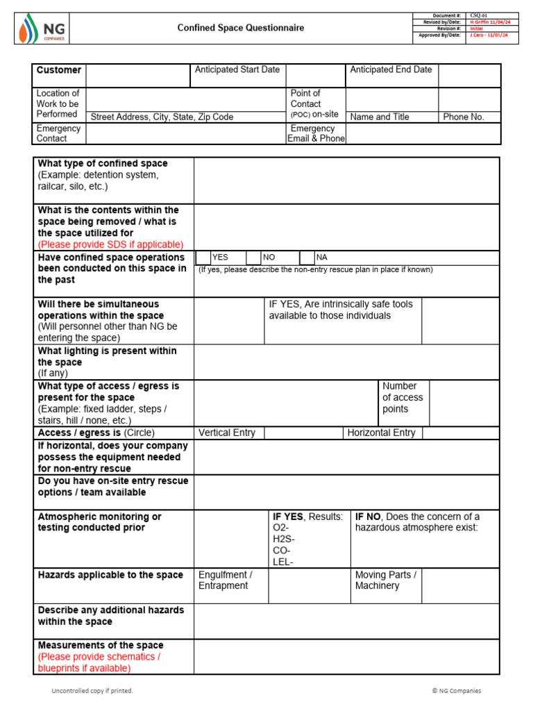 Confined Space Safety Questionnaire | PDF | Occupational Safety And ...
