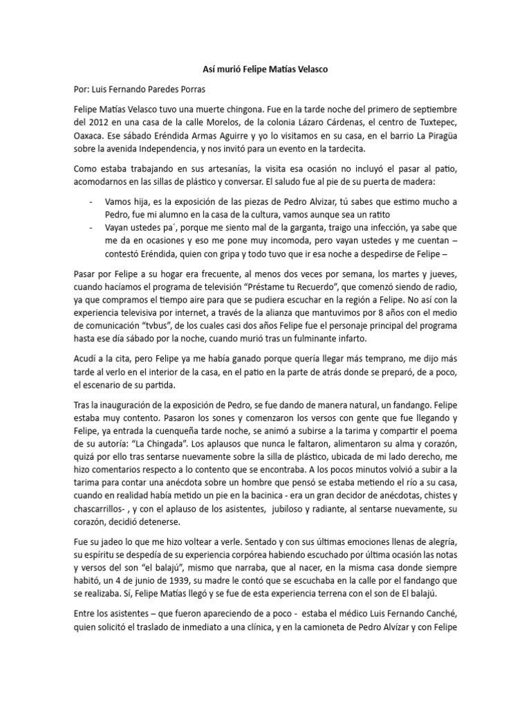 Así Murió Felipe Matías Velasco | PDF