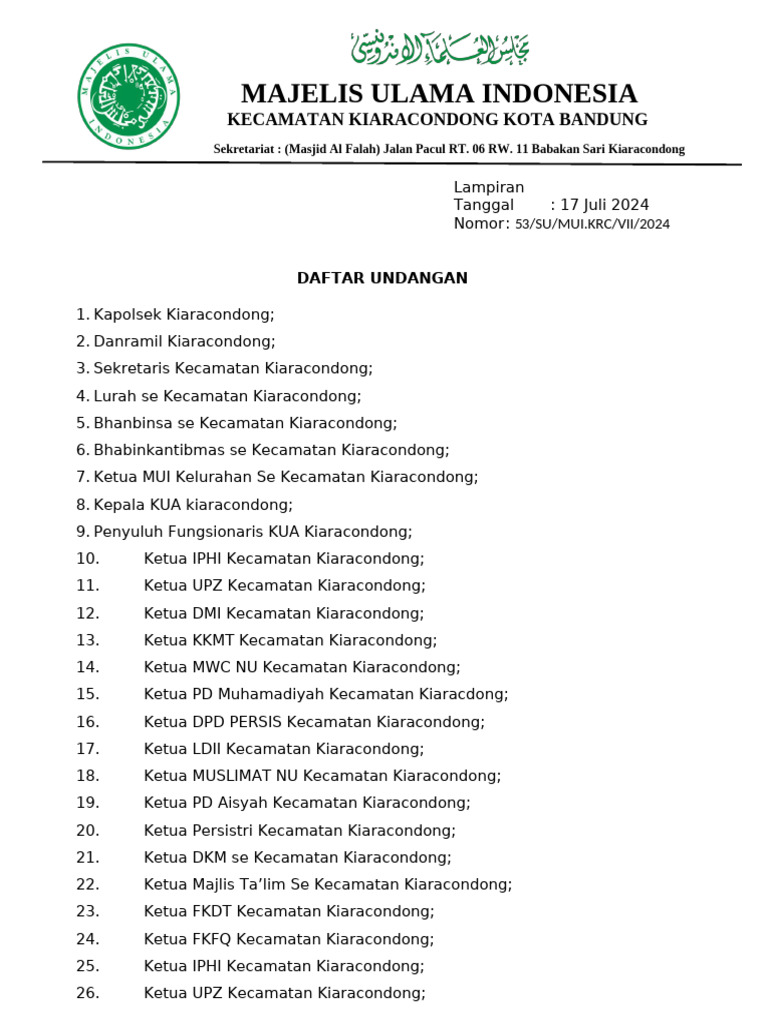 Daftar Lampiran Undangan | PDF
