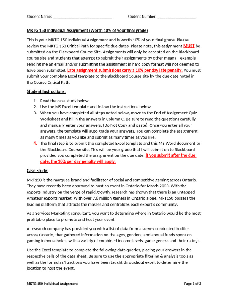 MKTG 150 Individual Assignment - Instructions | PDF | Microsoft Excel ...