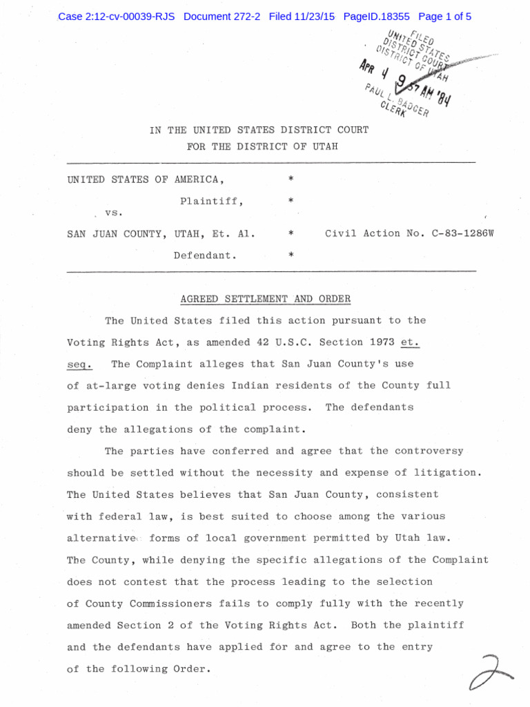 Consent Decree, United States v. San Juan County (UT) | PDF