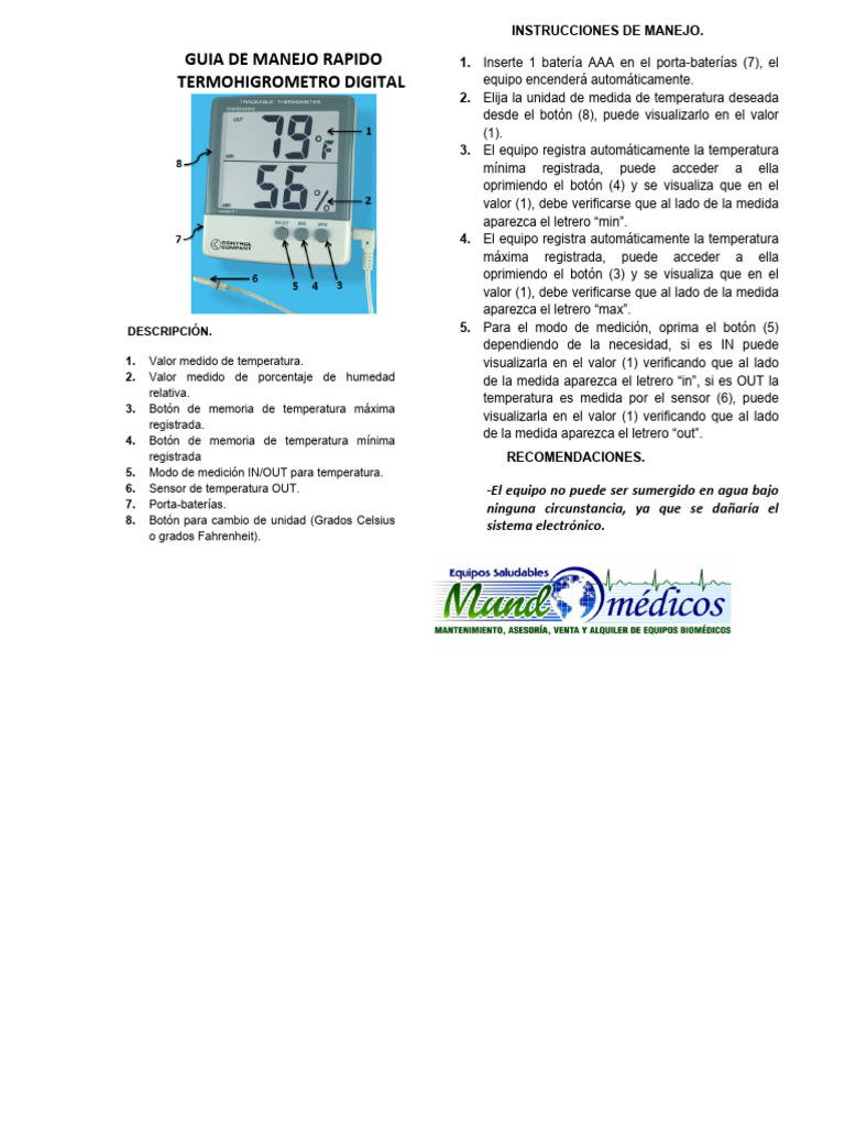 Guia Rapida Termohigrometro | PDF | Temperatura