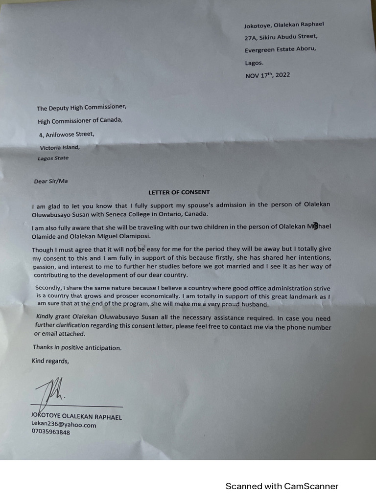 Consent Letter For Husband | PDF