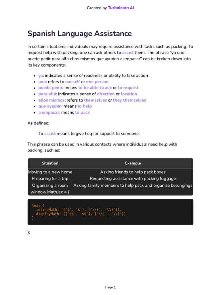Spanish Packing Assistance Guide | PDF