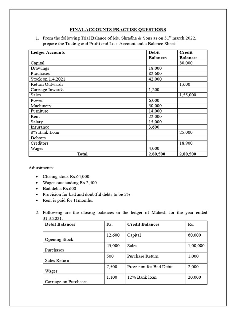 FINAL ACCOUNTS | PDF | Debits And Credits | Bad Debt