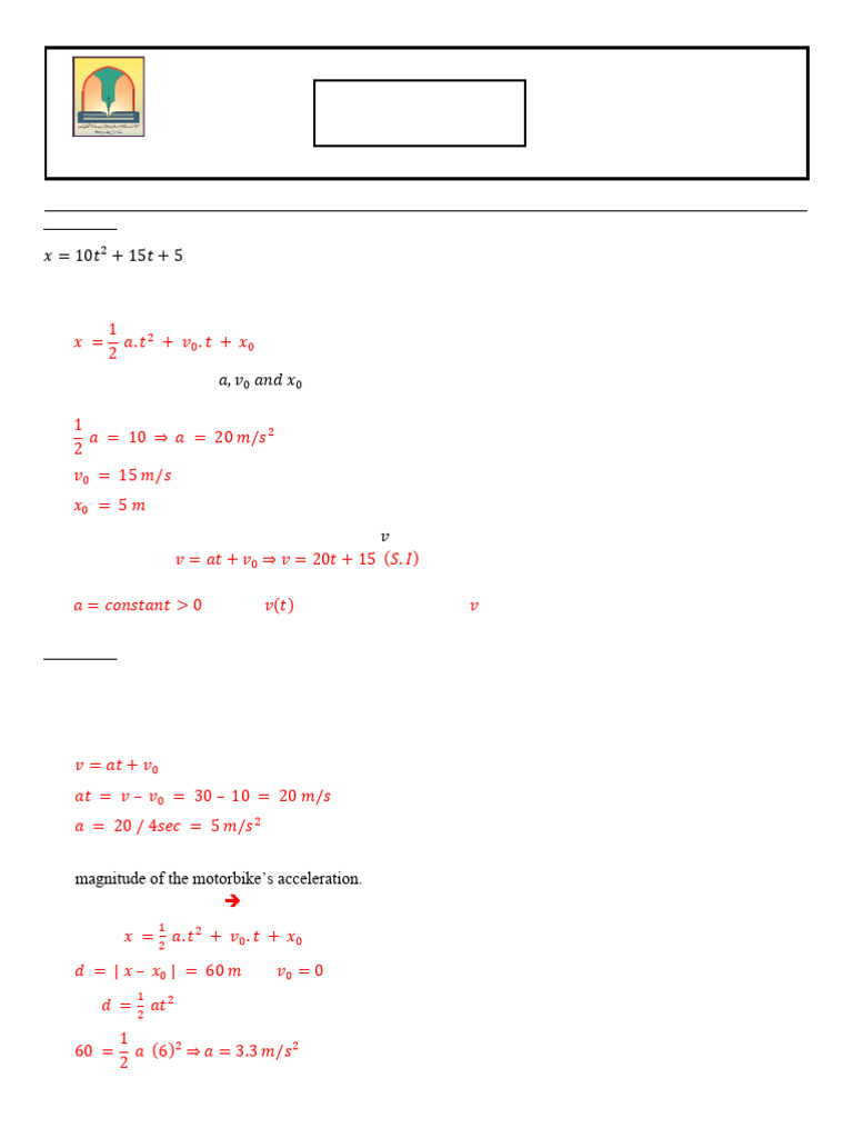 Phy-G10-Ch 5-Rectilinear Motion - AK - Ex 8,9,10-En-2021-2022 | PDF | Acceleration | Velocity