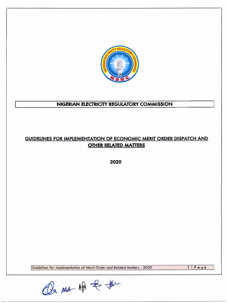 NERC Economic Merit Order Dispatch Guidelines 2020 | PDF
