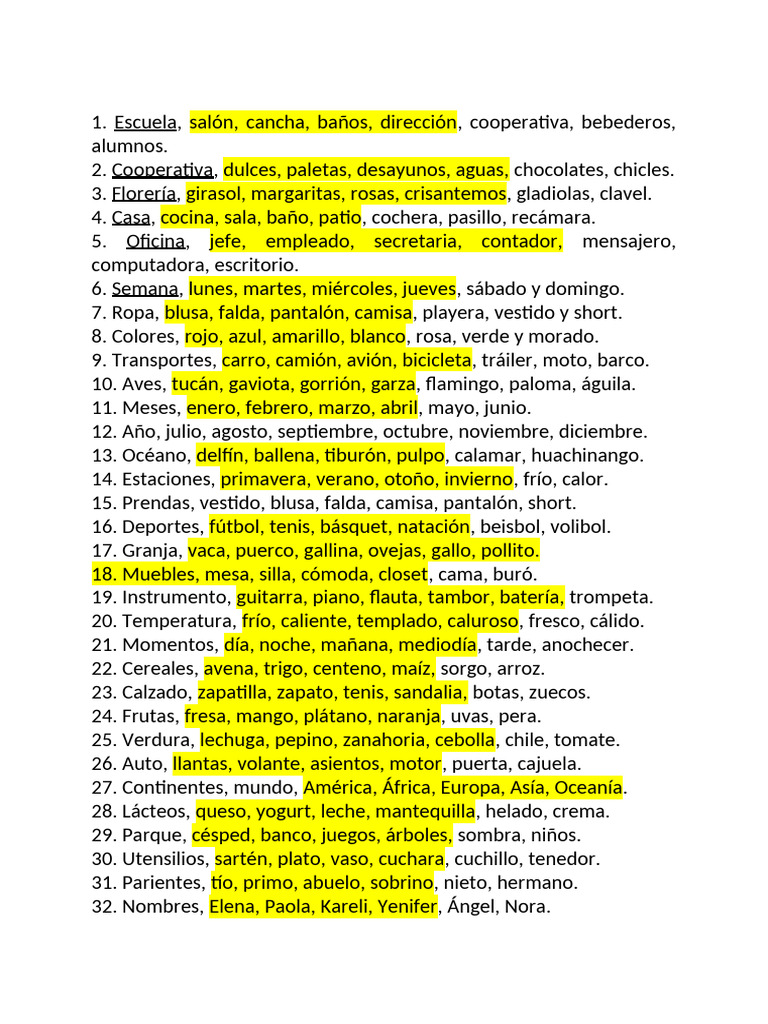 Palabras Campo Semantico | PDF