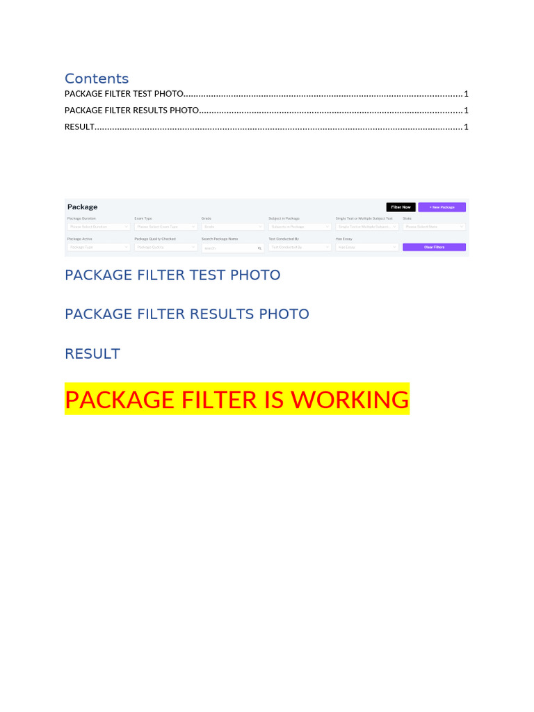 Package Filter Testing | PDF