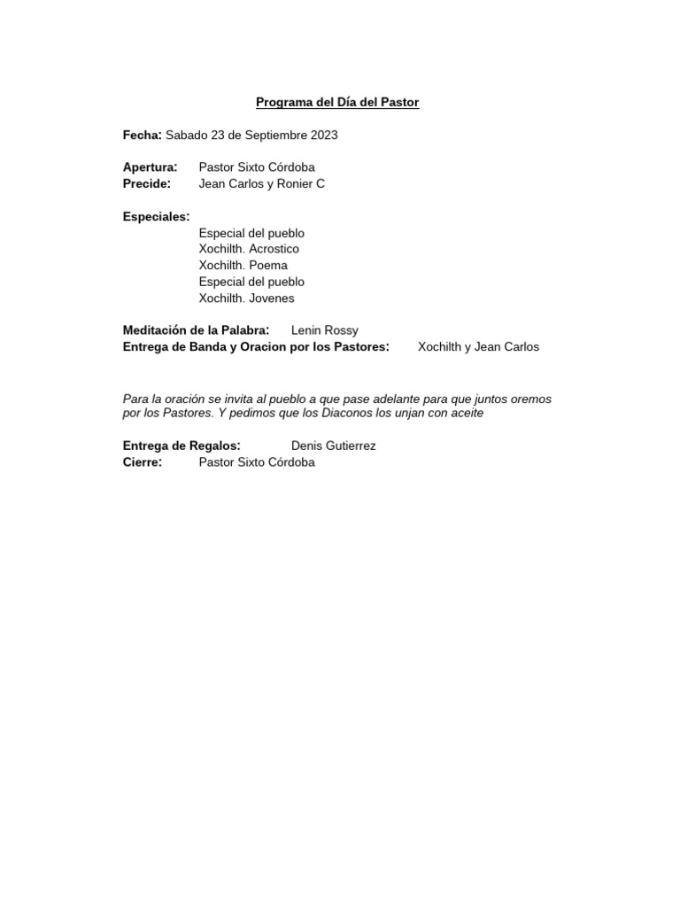 Programa del Pastor | PDF