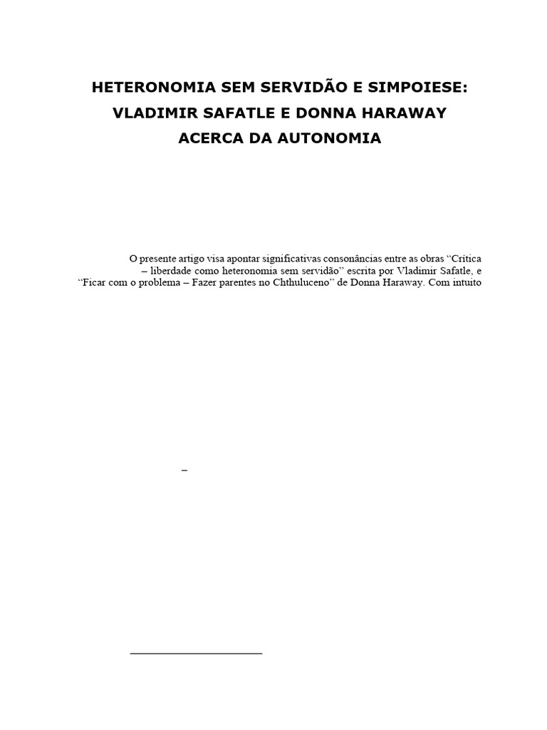 Autonomia e Heteronomia: Safatle e Haraway | PDF | Biologia | Pensamento