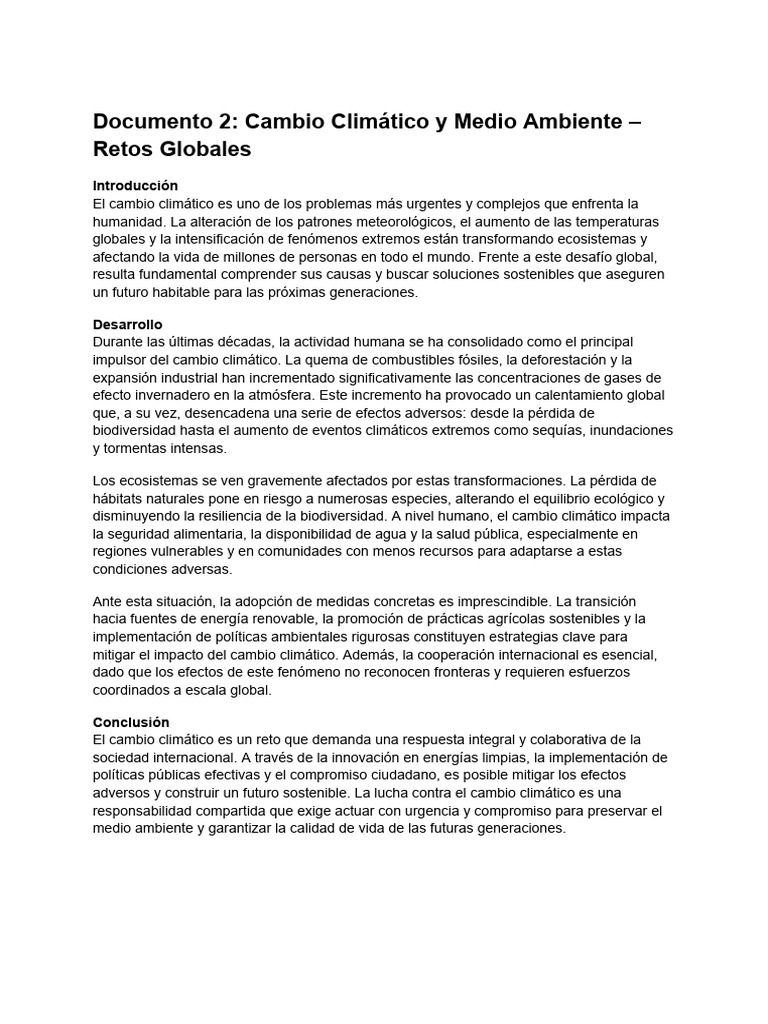Documento 2 - Cambio Climático y Medio Ambiente - Retos Globales | PDF ...