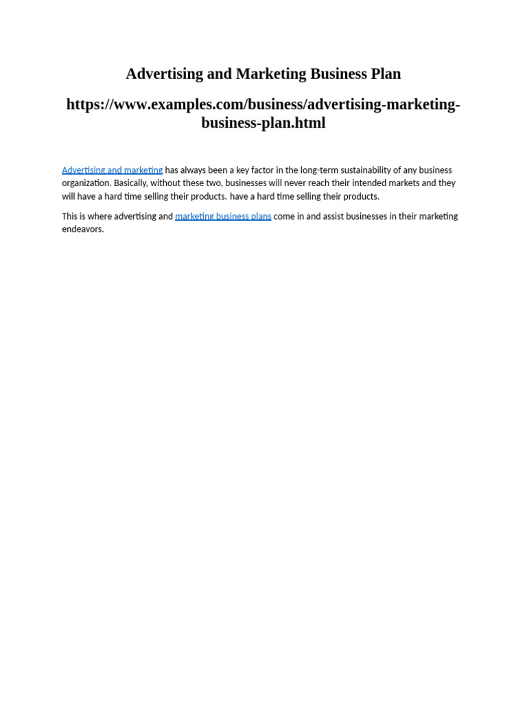 Advertising and Marketing Business Plan | PDF