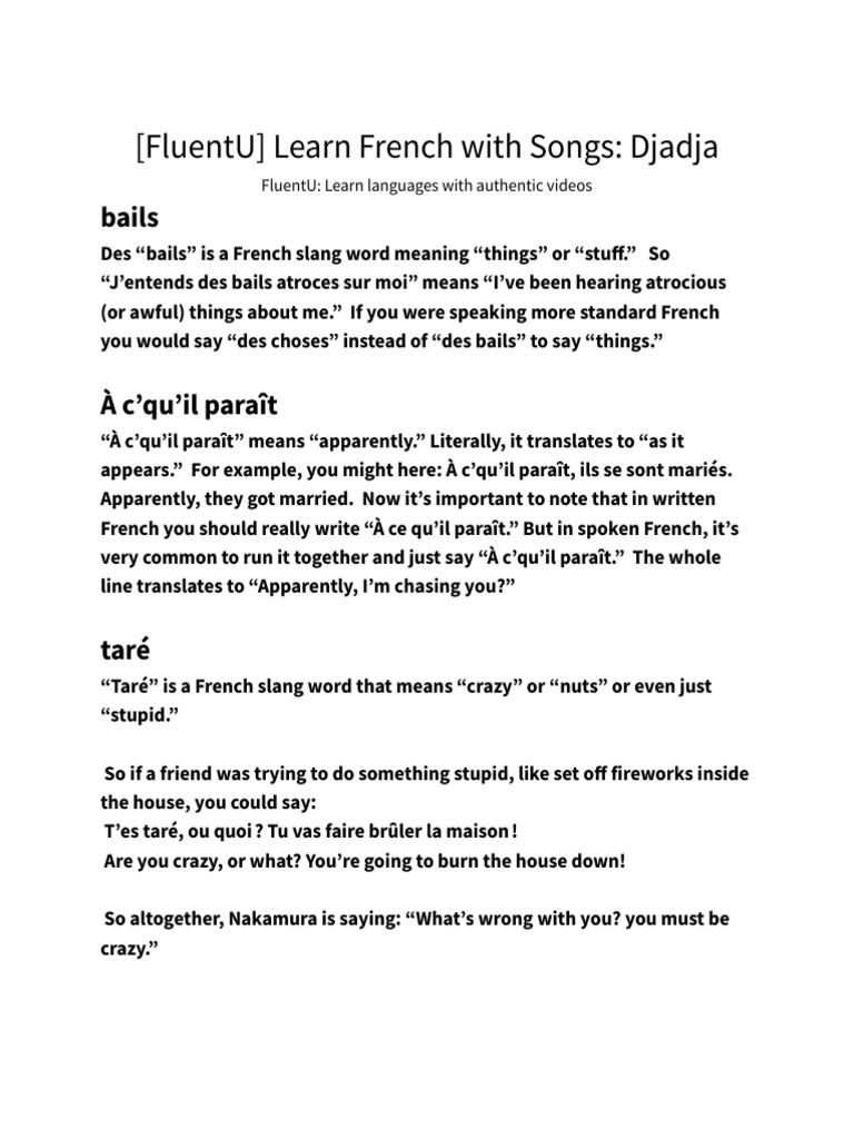 (FluentU) Learn French With Songs - Djadja | PDF | French Language ...