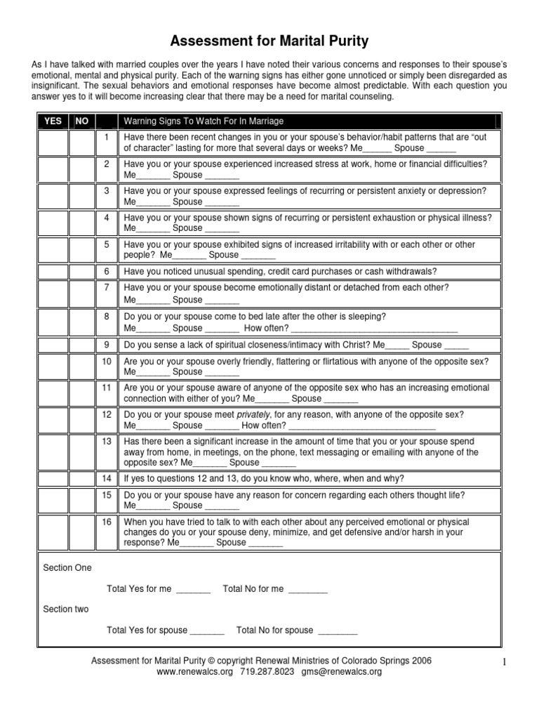 Marital purity assessment | PDF | Heterosexuality | Marriage