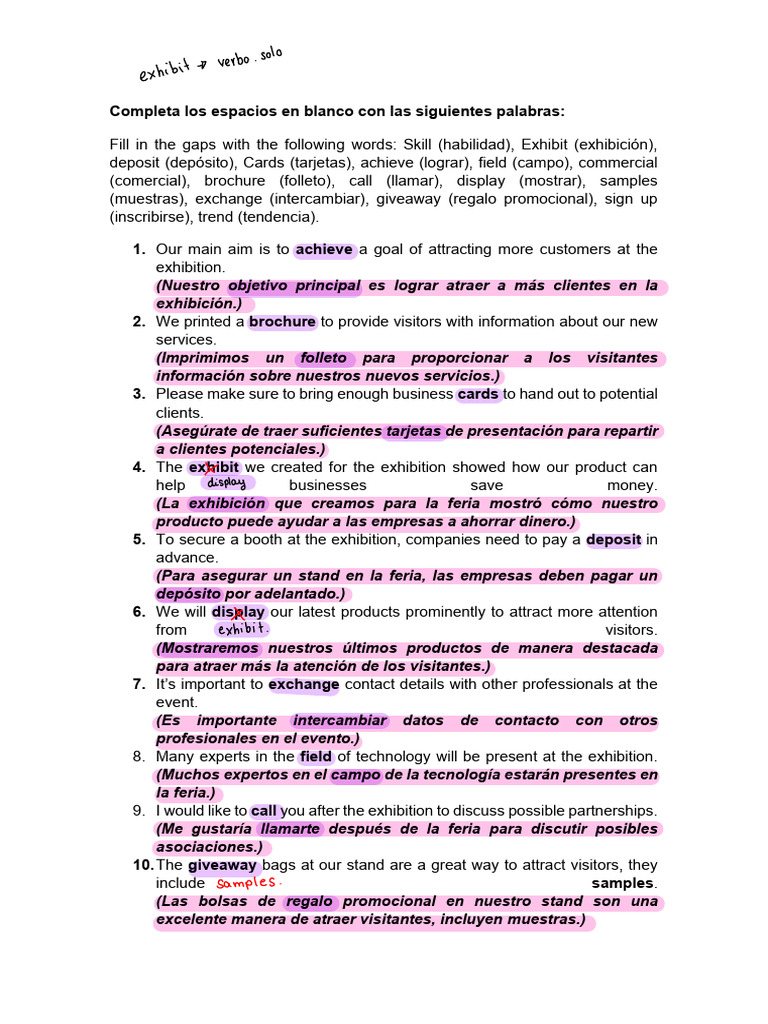 Ejercicios Examen Vocabulario | PDF