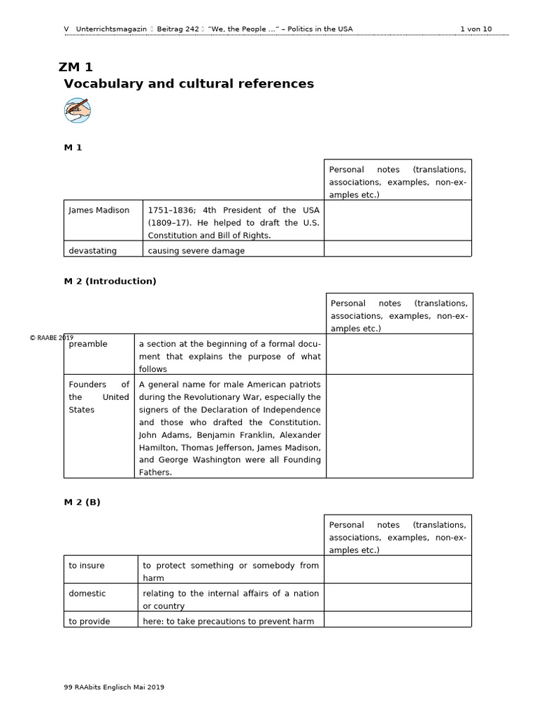 ZM 1 Vocabulary and Cultural References | PDF | James Madison | Government