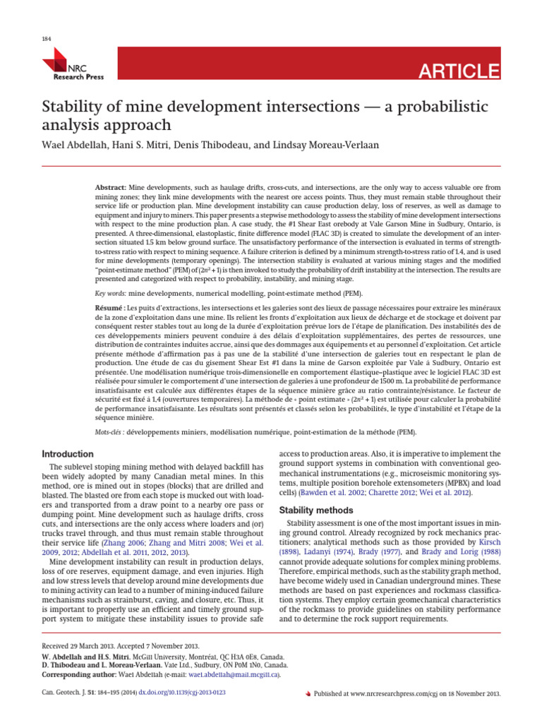 Mine Development Intersection Stability Analysis | PDF | Monte Carlo ...