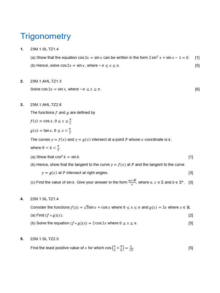 Trigonometry QB | PDF | Function (Mathematics) | Elementary Mathematics