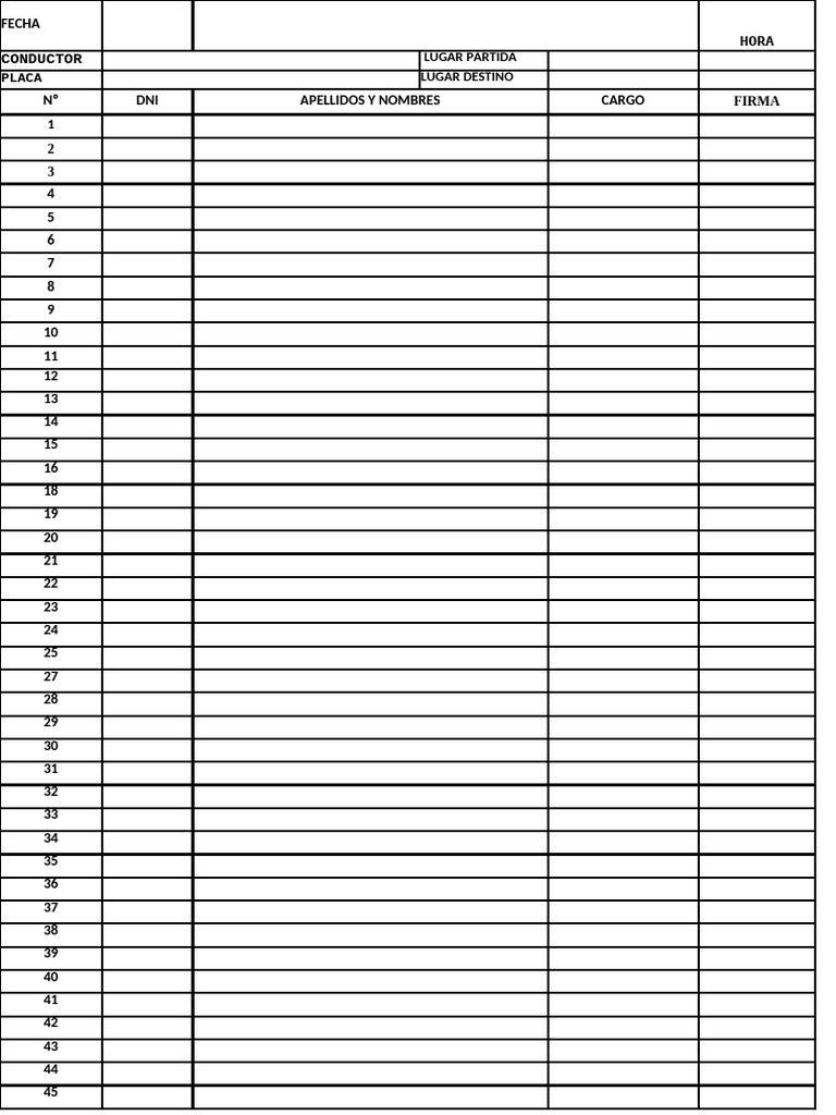 Formato de Manifiesto de Bus. - 1 | PDF