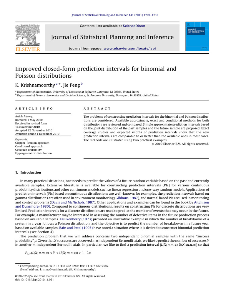 Prediction Intervals for Binomial and Poisson | PDF | Probability ...