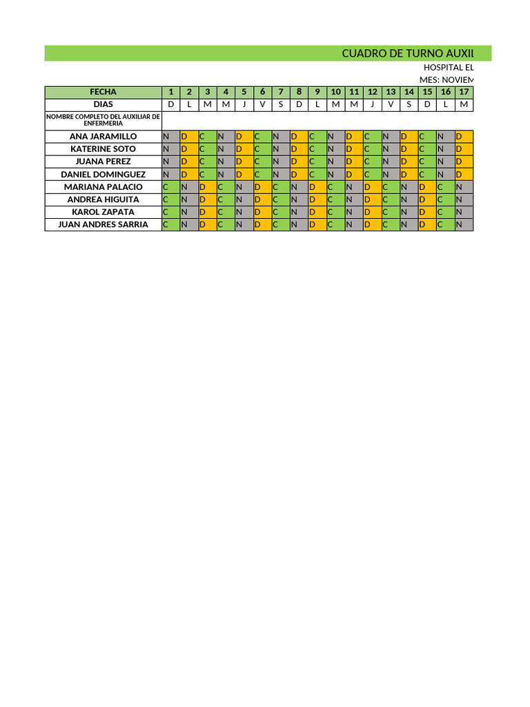 Taller Practico 1 - Excel Basico - Cuadro de Turnos y Nomina 2022.. | PDF