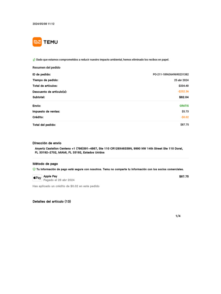 Factura Temu | PDF